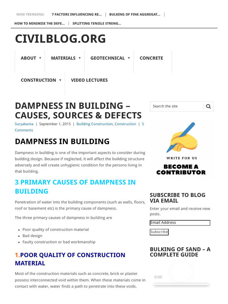 Dampness in Building - Causes, Sources & Defects | PDF | Water | Roof