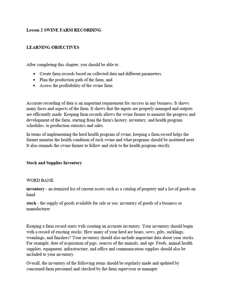Swine Farm Record Keeping Guide | PDF | Pig | Income