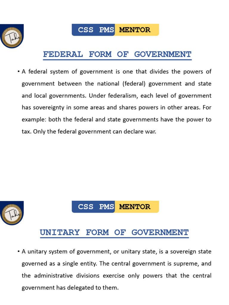 Federal vs. Unitary vs. Government Types | PDF | Legislature | Federalism