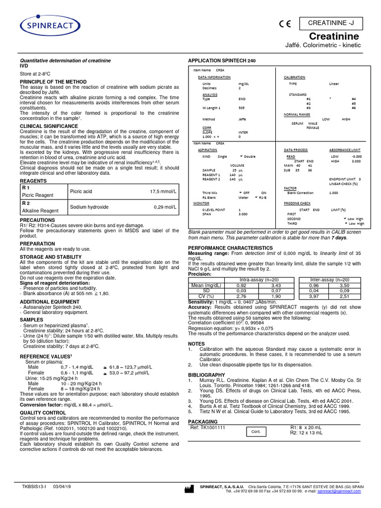 Jaffé Method for Creatinine Testing | PDF | Creatinine