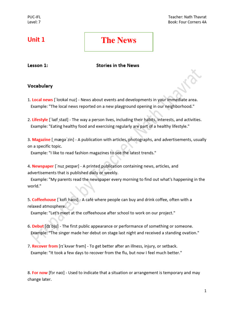 Unit 1 - The News - Vocabulary | PDF | Coffeehouse | Blog