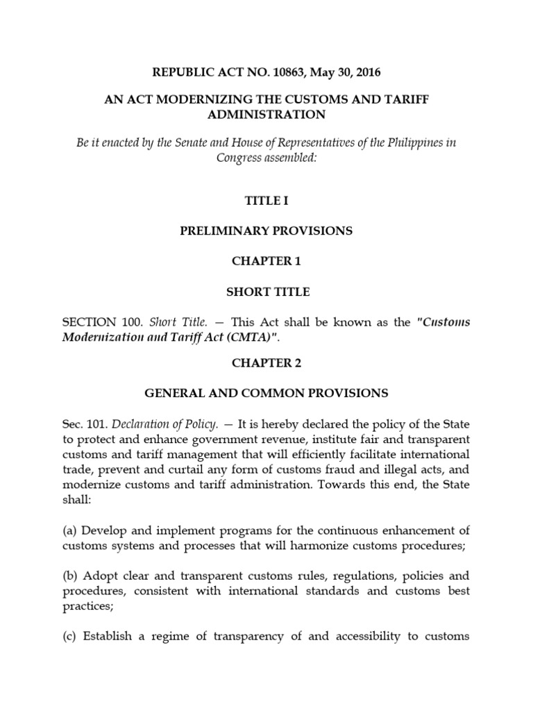 Ra 10863 | PDF | Customs | Cargo