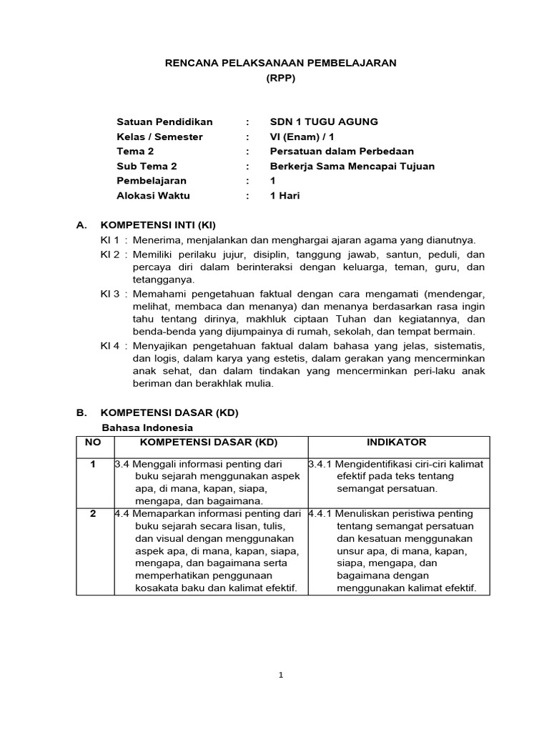 RPP k6 Tema 2 ST 2 | PDF