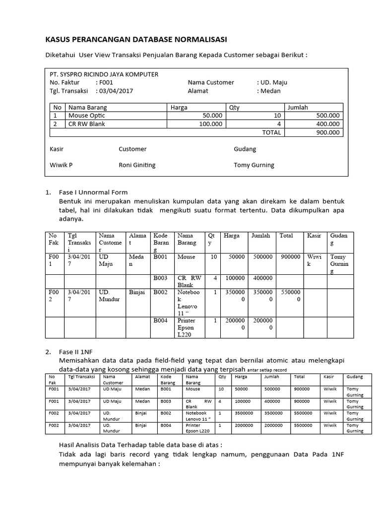Kasus Perancangan Database Normalisasi | PDF