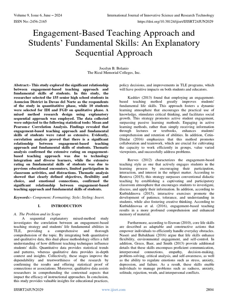 Engagement-Based Teaching Approach and Students’ Fundamental Skills: An Explanatory Sequential ...