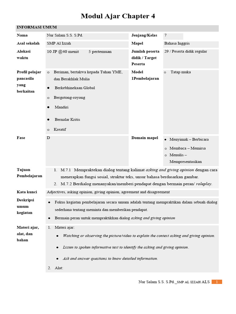 Modul Bing Chapter 4-SMT 2 Kls 7 Nur Salam | PDF | Karier & Perkembangan