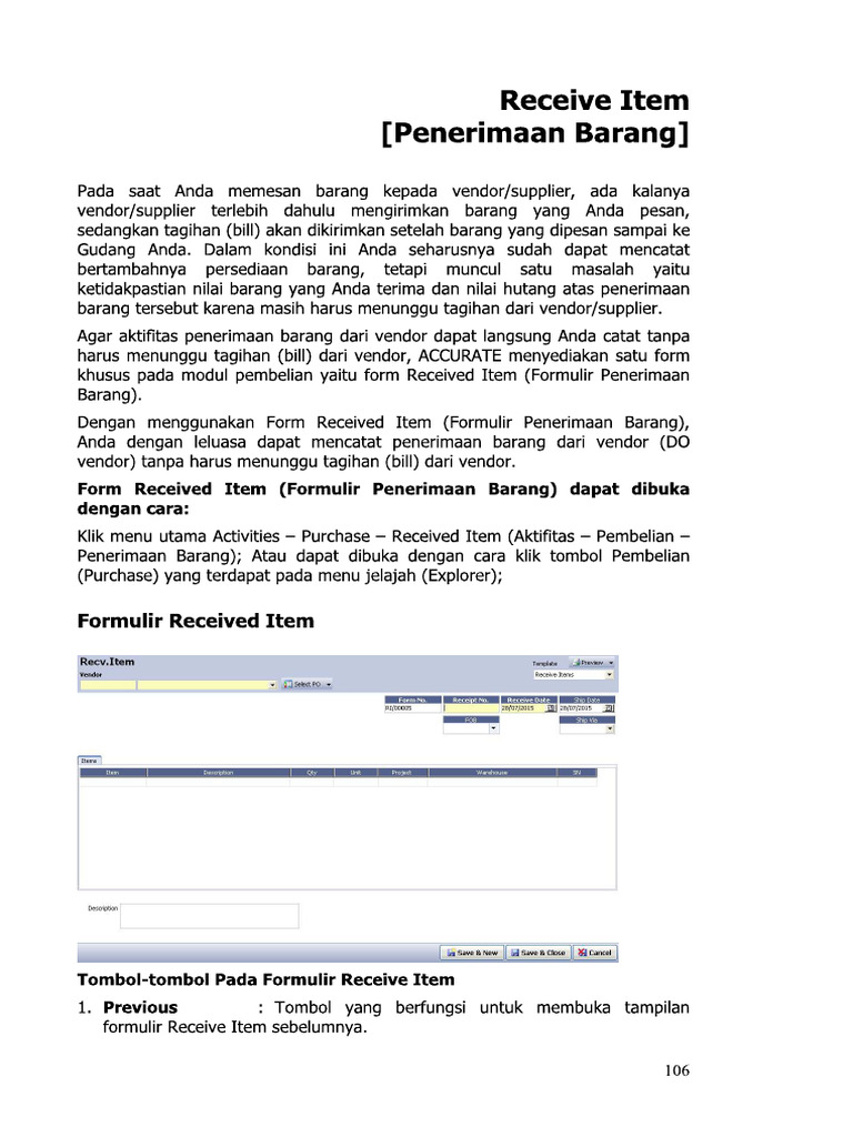 Manual Book Penerimaan Barang Accurate | PDF