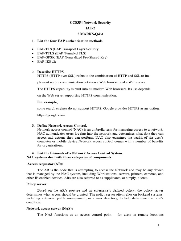IAT-2-2 MARKS QB-CCS354 Network Security | PDF | Transport Layer Security | Computer Network