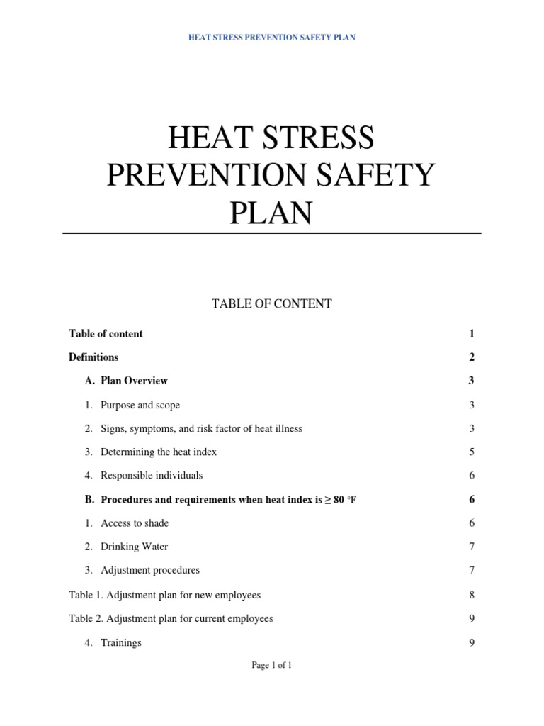 Heat Stress Prevention Safety Plan-2024 | PDF | Hyperthermia | Clinical ...