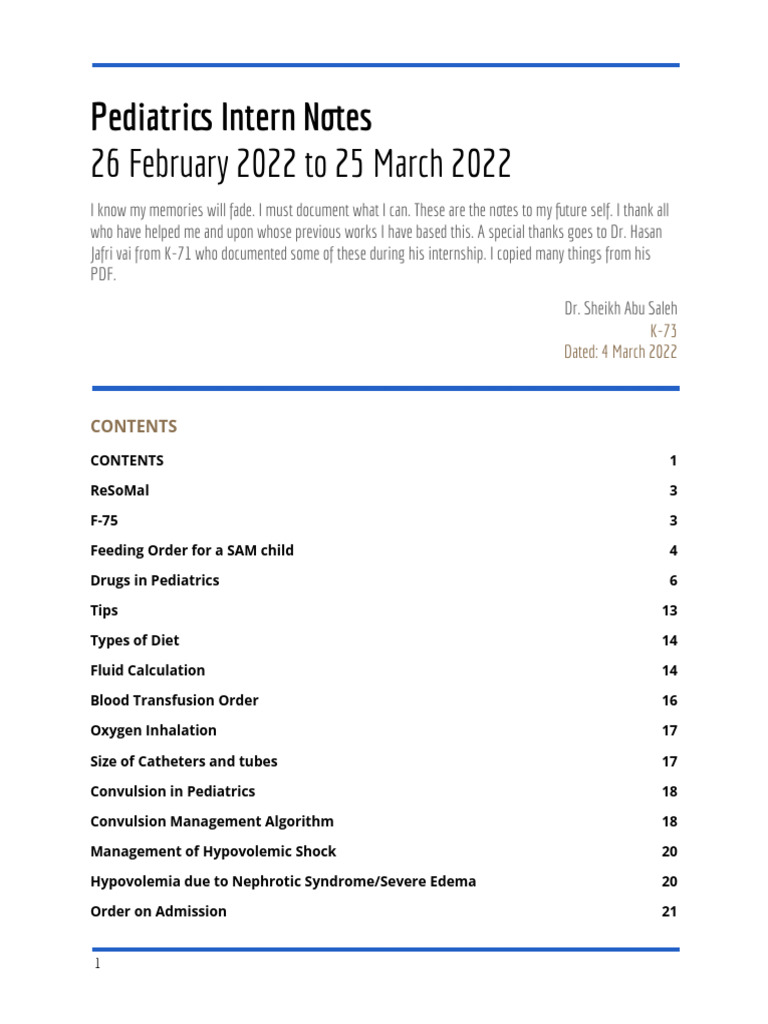 Pediatrics Intern Notes-1 | PDF | Saline (Medicine) | Sepsis