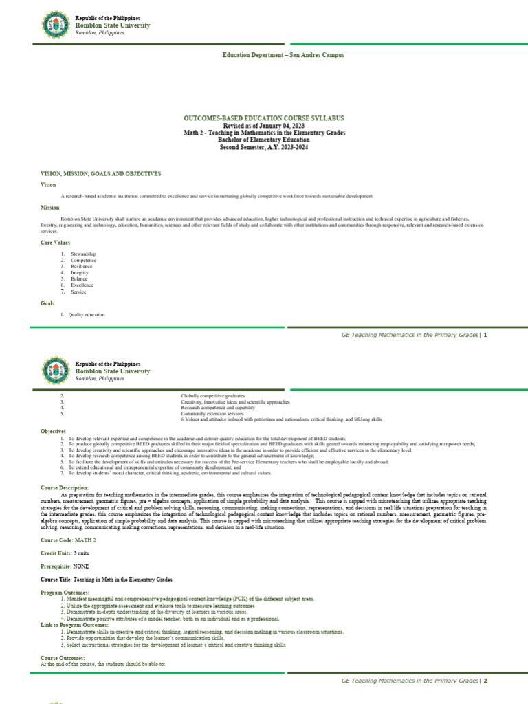 2nd Sem - Teaching Math in The Elementary Grades | PDF | Educational ...