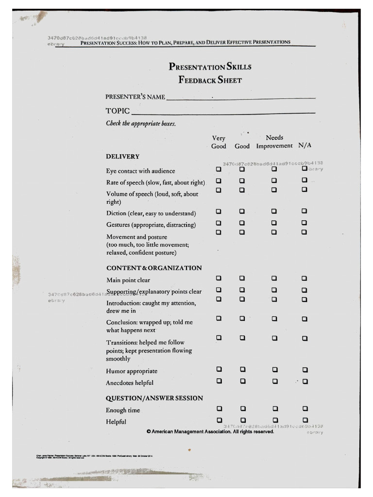 Presentation Feedback Sheet | PDF