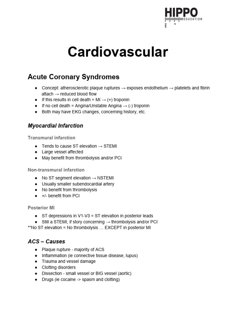 Hippo EM Foundations - Cardiovascular Written Summary | PDF ...