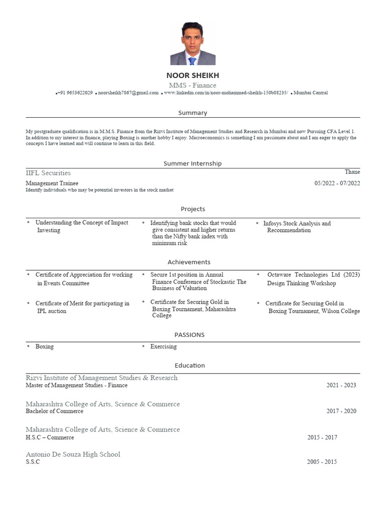 No or Sheikh Resume | PDF | Economies | Investing