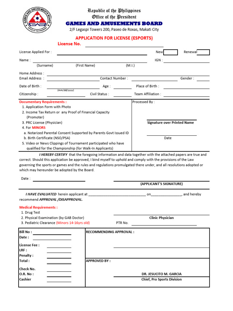 Esports License Application Form | PDF