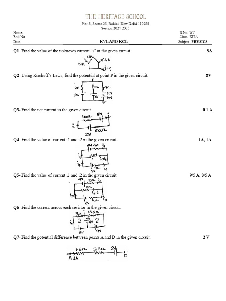 Physics Practice: KVL & KCL Exercises | PDF