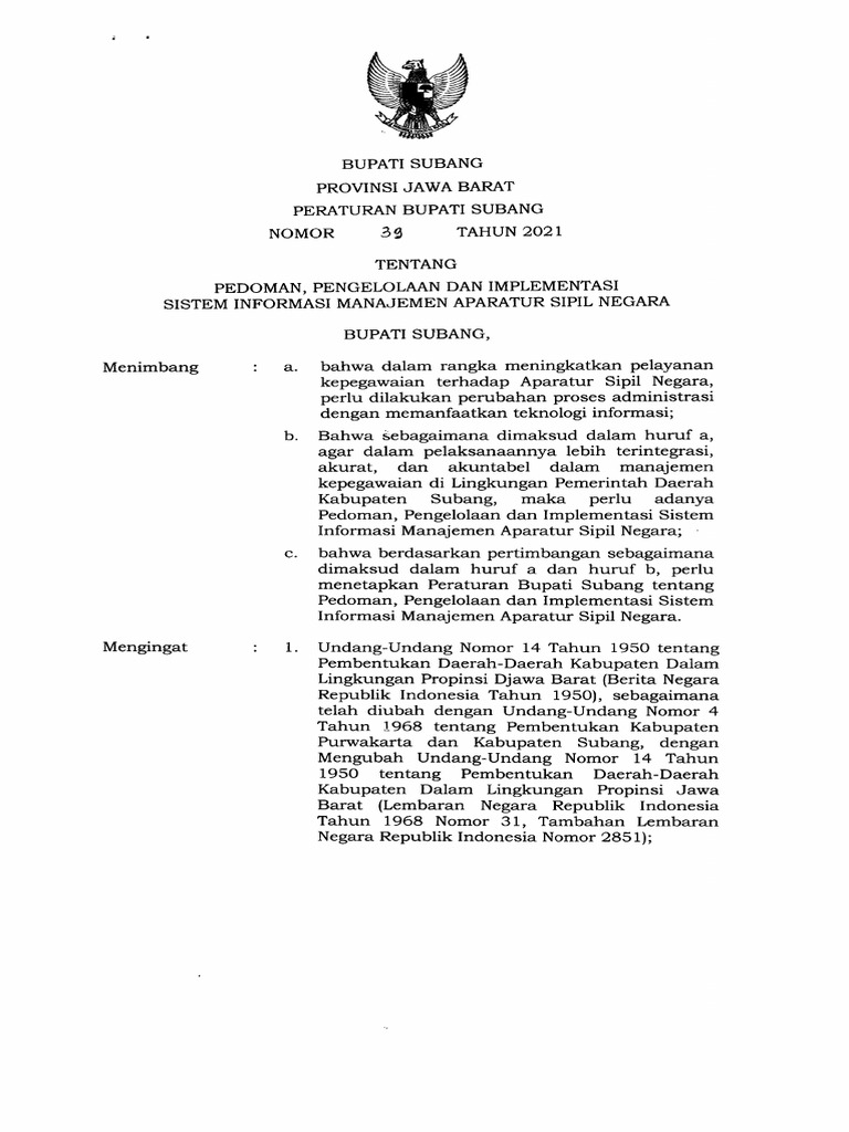 39 Tahun 2021 (Informasi Yang Relevan) | PDF