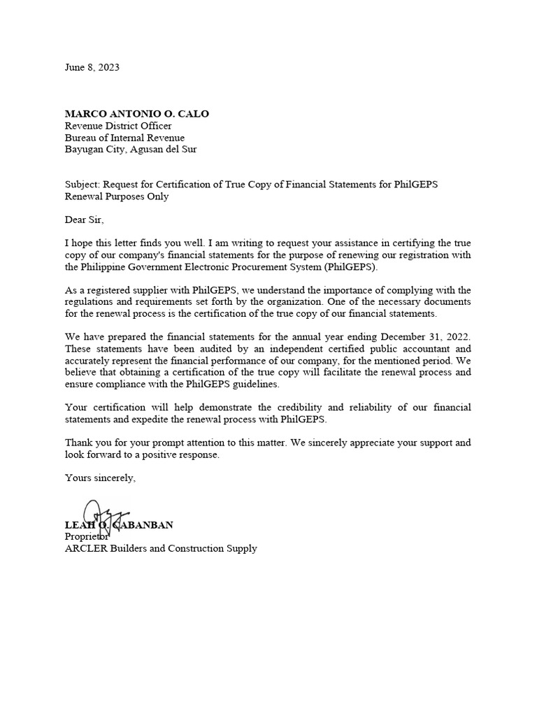 Request Letter To BIR | PDF | Finance & Money Management | Law