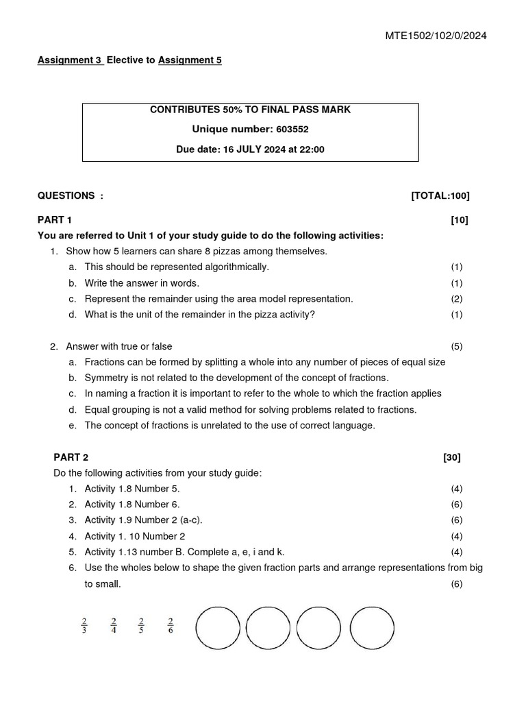 MTE1502 Tut102 Assignment Three 2024 | PDF | Plagiarism | Ratio
