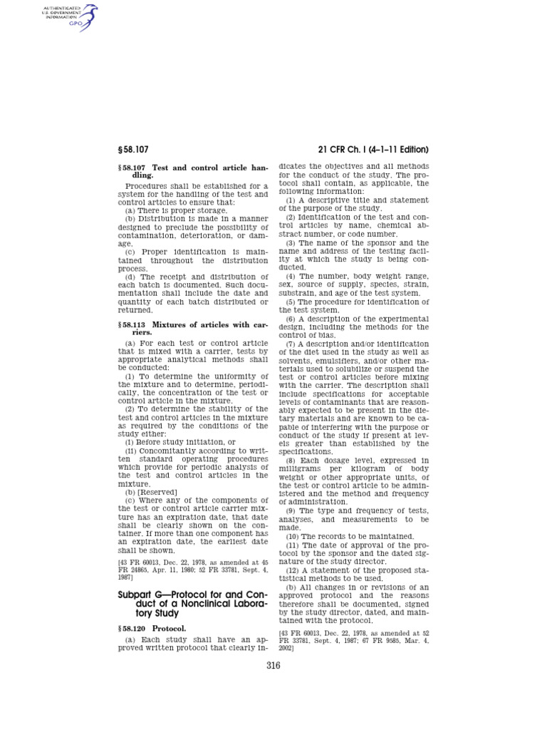 Protocol For and Conduct of Non Clinical Laboratory Study | PDF ...