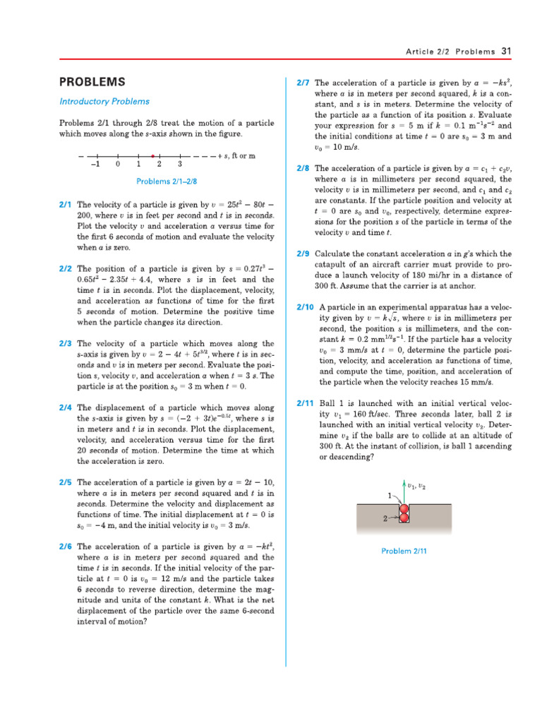 Partical Kinematics (Linear Motion) - Practice - Problems | PDF