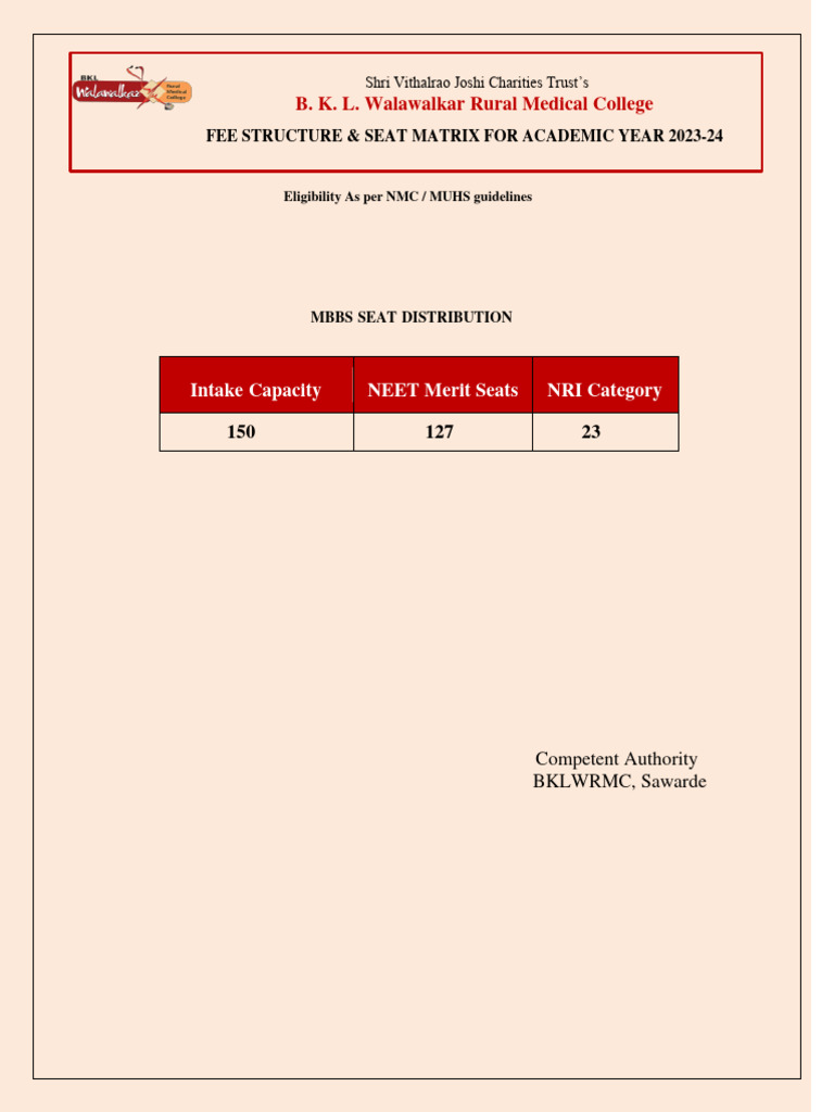 Fee Structure For Year 2023 24 | PDF