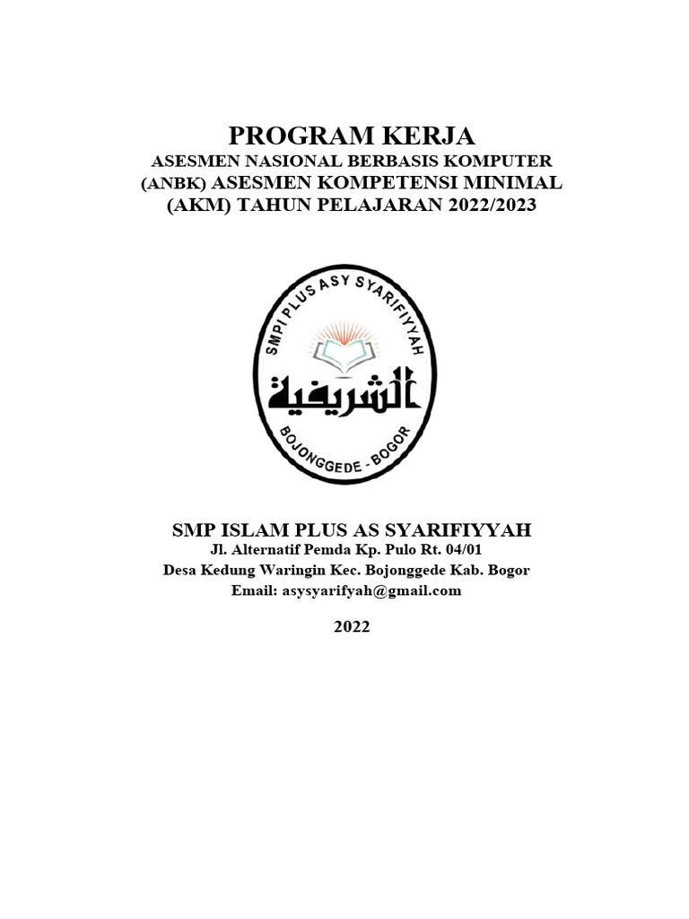 Program Kerja ANBK 2022/2023 SMP As Syarifiyyah | PDF