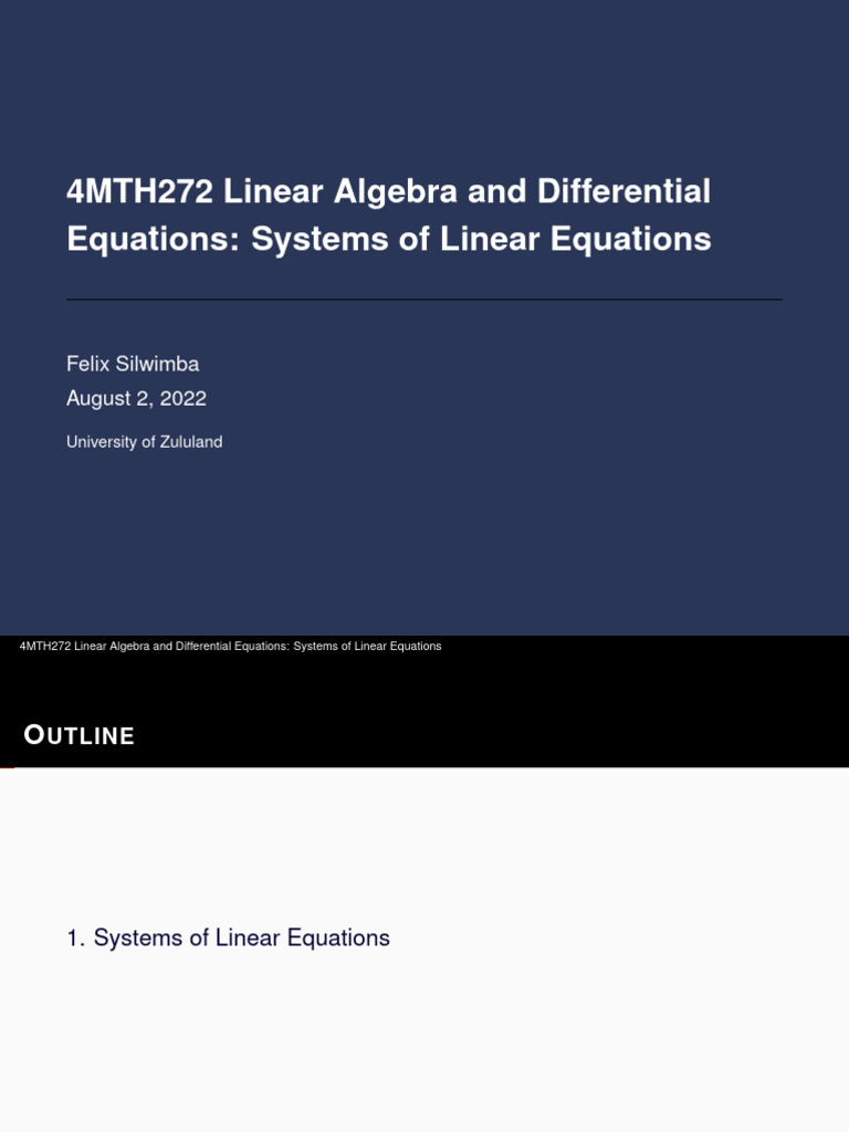 4MTH272 Linear Algebra and Differential Equations Solving Systems of ...