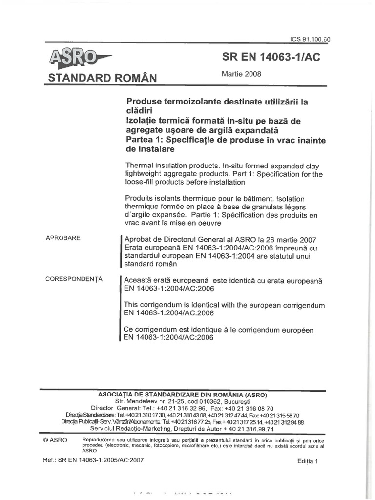 SR EN 14063-1 2005 AC 2007 Prod termoizolante destinate utilizarii la ...