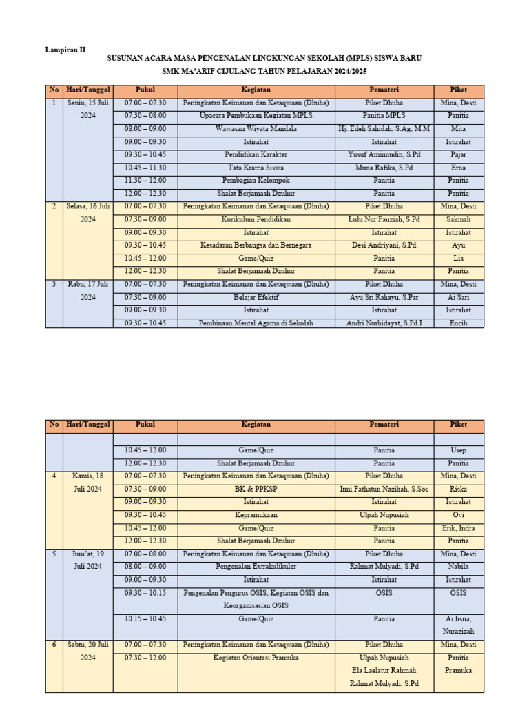 Susunan Acara MPLS Ta 2024-2025 | PDF