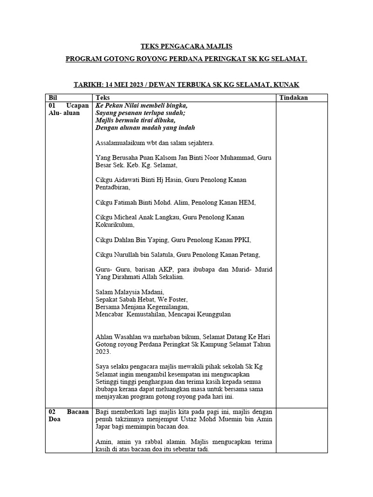 Teks Pengacara Program Gotong Royong | PDF