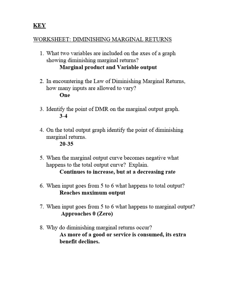 Key-Diminishing Marginal Returns Worksheet | PDF | Technology & Engineering
