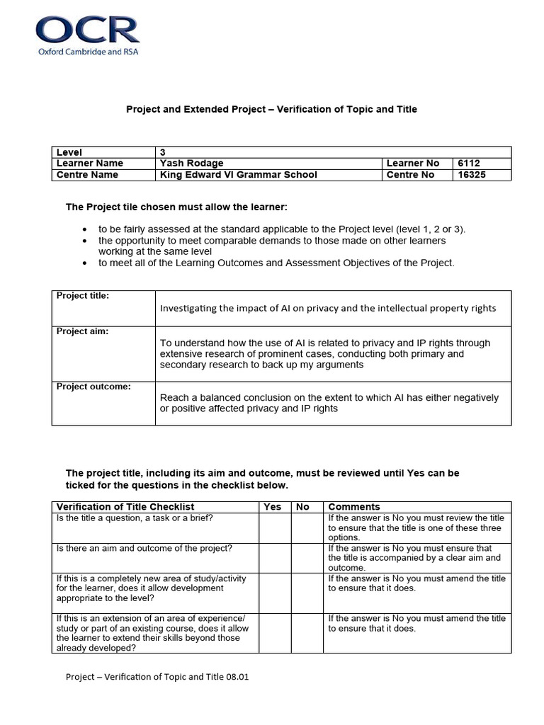 Verification of Topic and Title Form | PDF | Learning | Cognitive Science