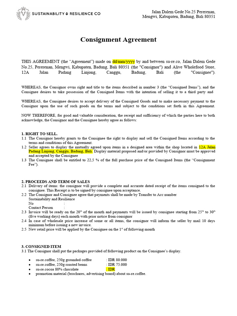 Consignment Agreement | PDF | Private Law | Common Law