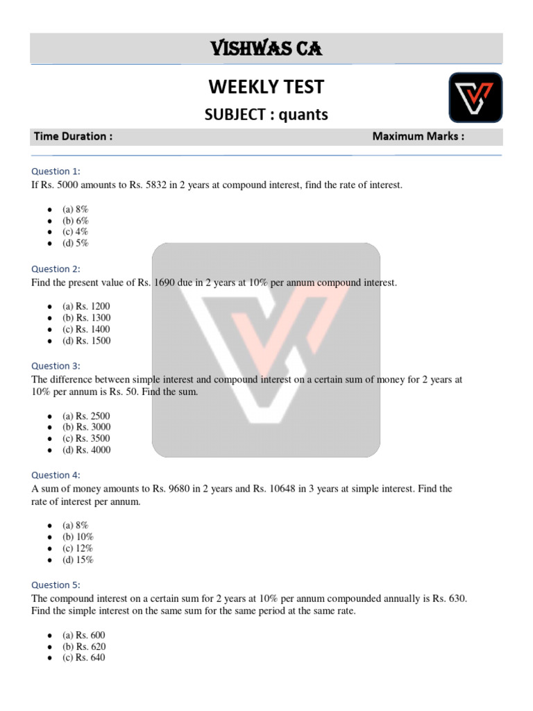 Math Question Paper | PDF | Present Value | Interest