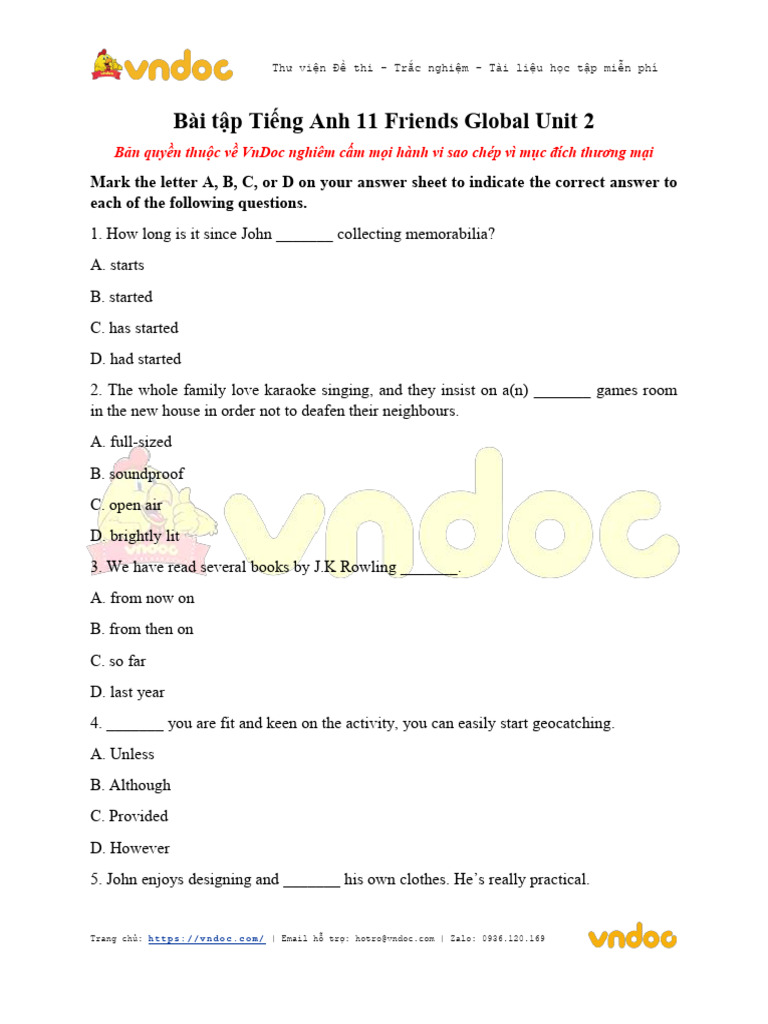 Bai Tap Tieng Anh 11 Friends Global Unit 2 | PDF | Syntax | Linguistic Morphology