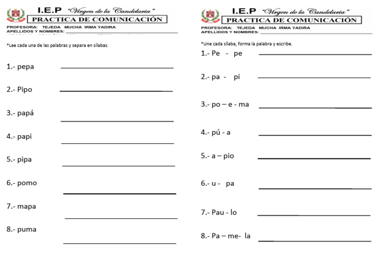 5º Semana Com - Lee Cada Una de Las Palabras y Separa en Sílabas | PDF