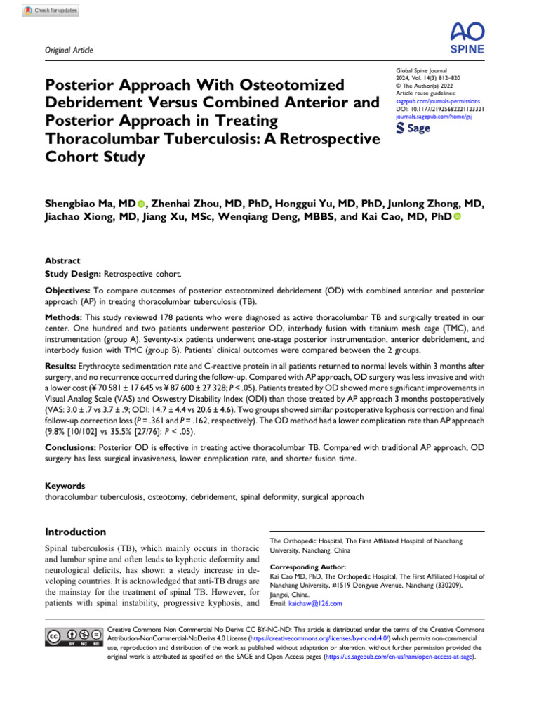 Ma Et Al 2022 Posterior Approach With Osteotomized Debridement Versus ...