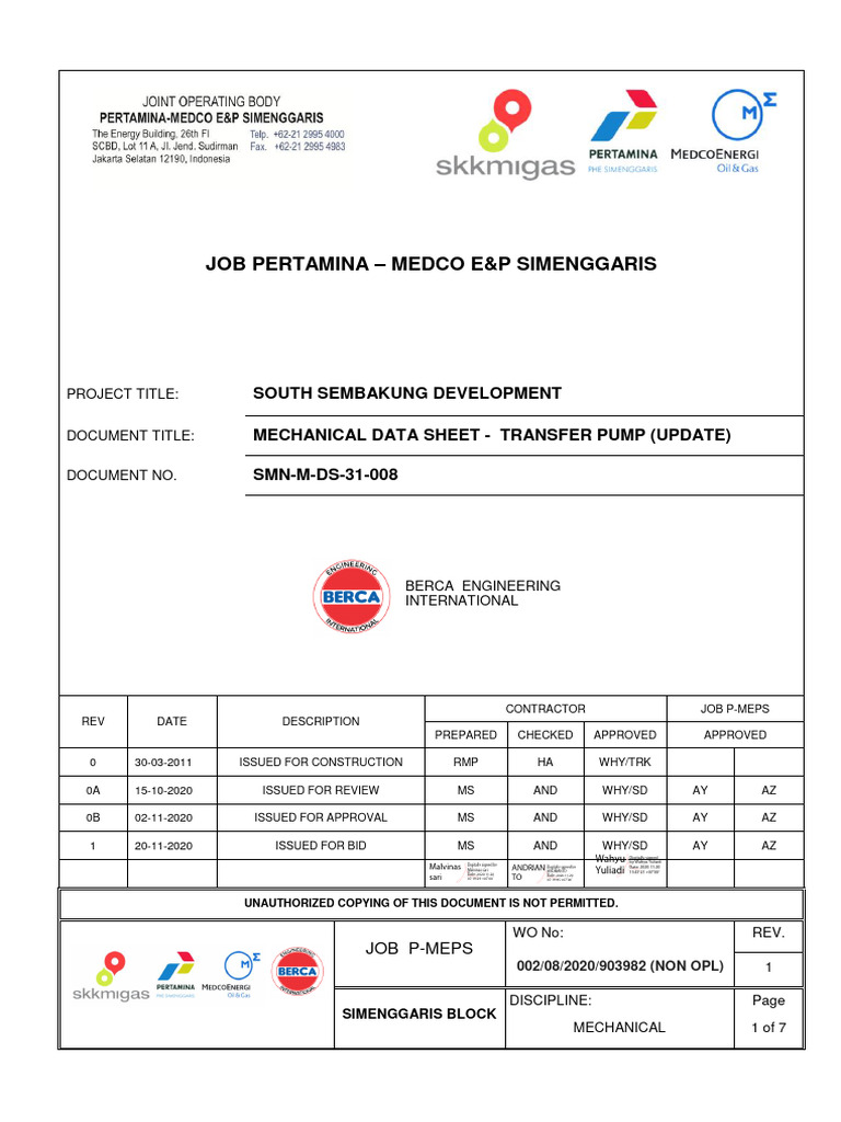 SMN-M-DS-31-008 - Rev1 Mechanical Data Sheet - Transfer Pump (Update ...