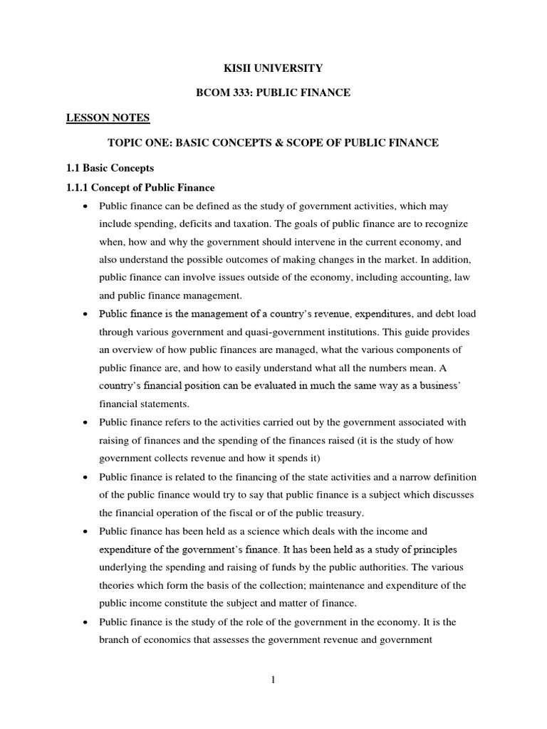 Lesson Notes BCOM 333 Public Finance | PDF | Public Finance | Taxes