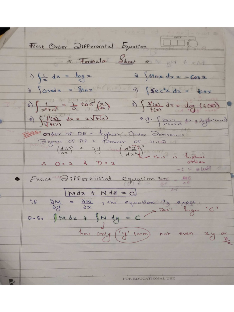 First Order Differential EQ Formula | PDF