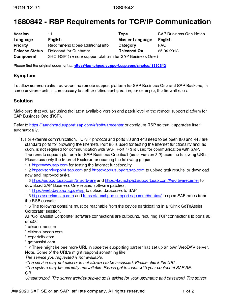 RSP Requirements For TCP IP Communication | PDF | Internet | Port (Computer Networking)