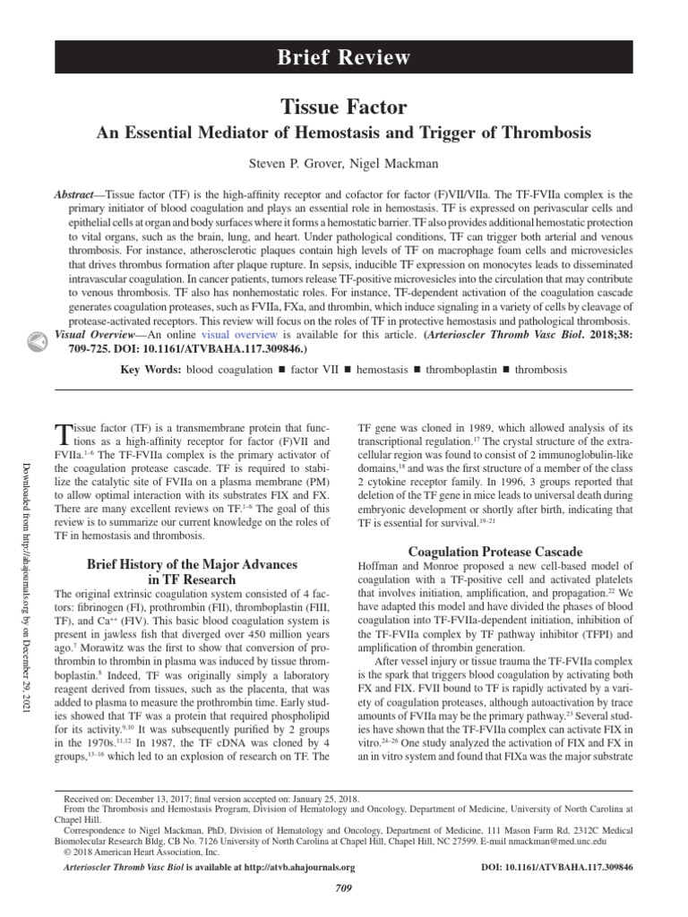Mackman and Grover 2018 - Review | PDF | Coagulation | Platelet