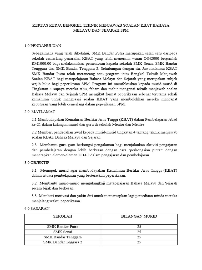 Kertas Kerja Bengkel Kbat 2021 | PDF