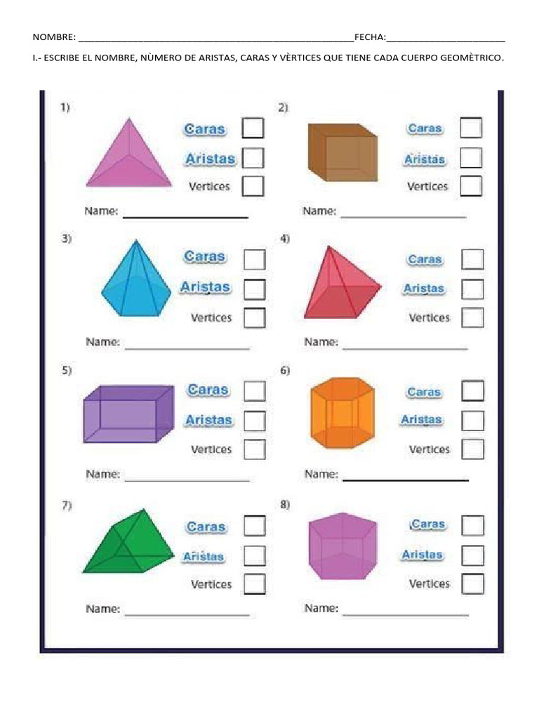 Cuerpos Geométricos: Aristas, Caras y Vértices | PDF | Artes del ...