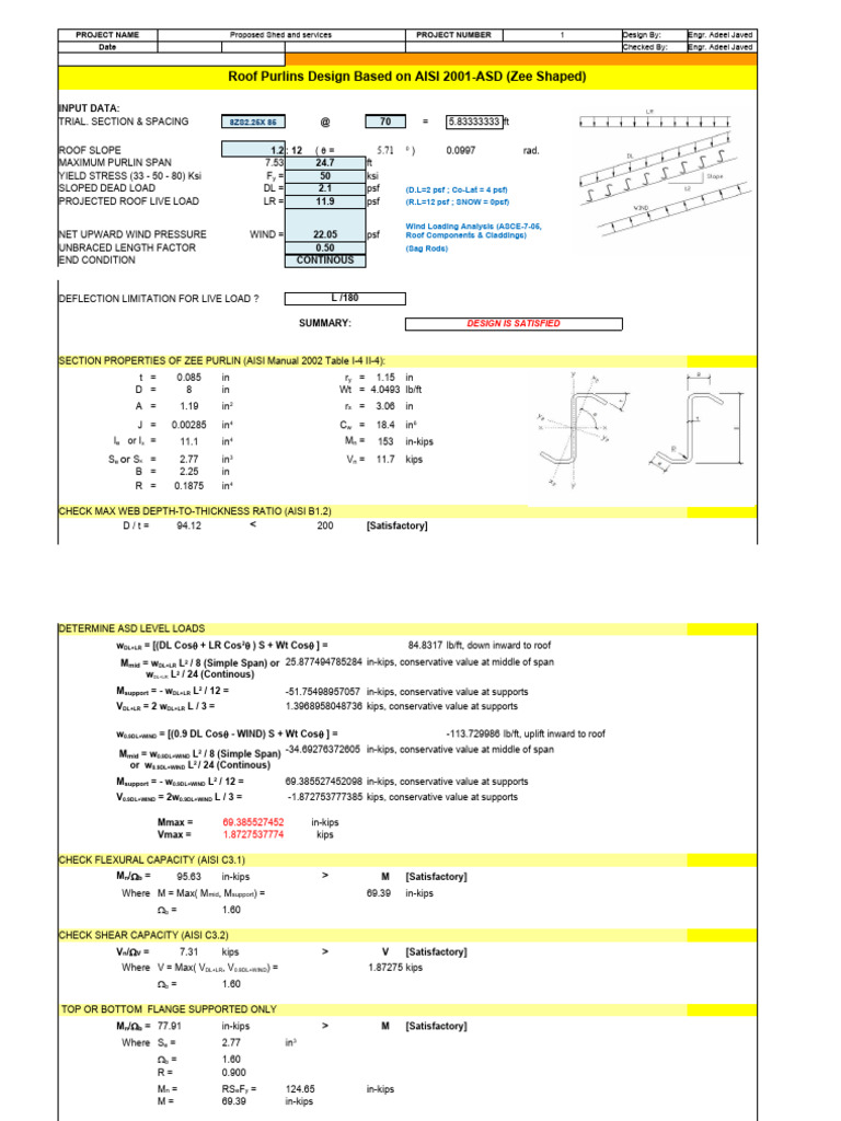 Roof Purlin Design GOrsi - 35' Bay | PDF | Solid Mechanics | Continuum Mechanics