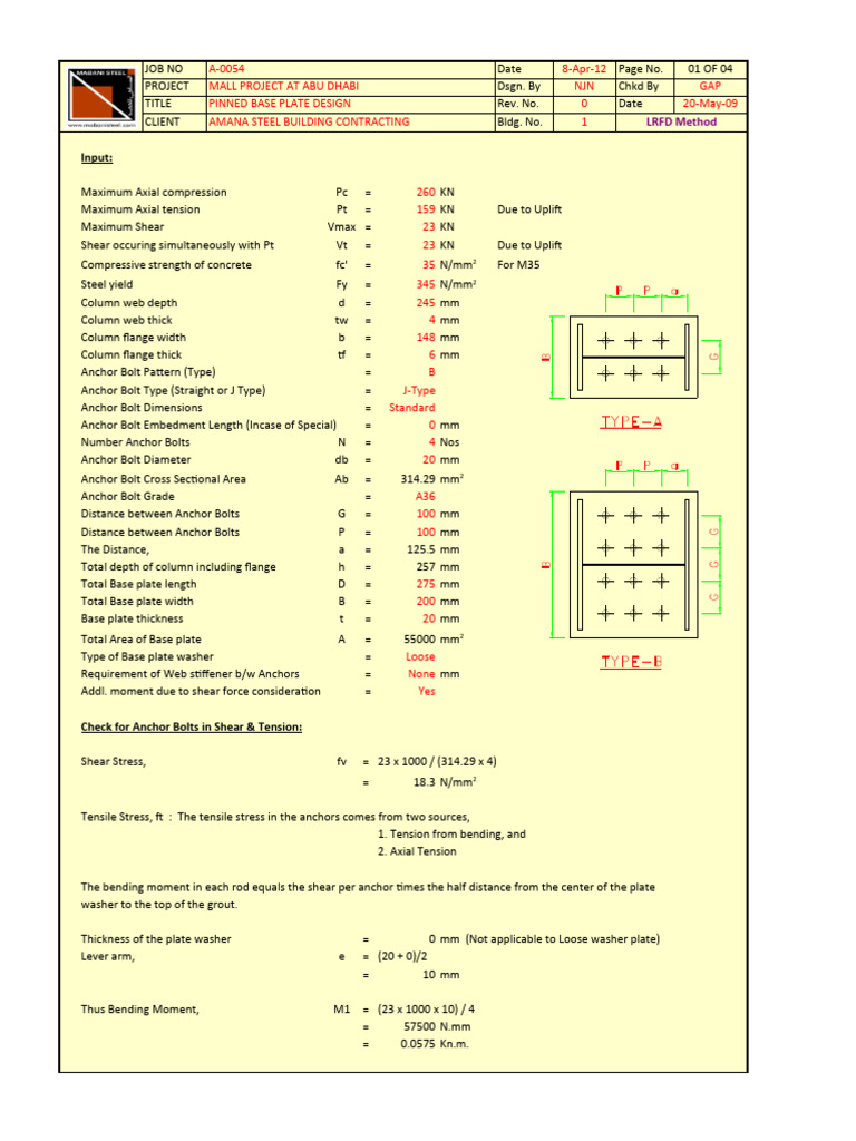 Pinned Base Design-Final | PDF | Bending | Screw