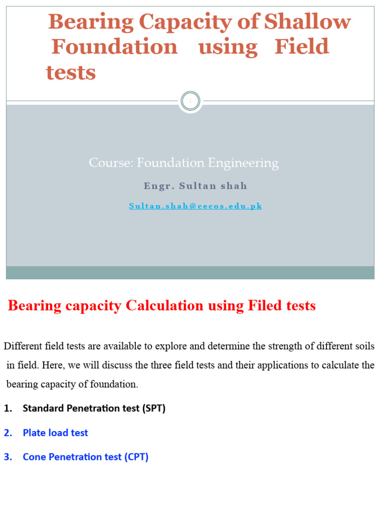 Field Tests for Soil Bearing Capacity | PDF | Civil Engineering ...