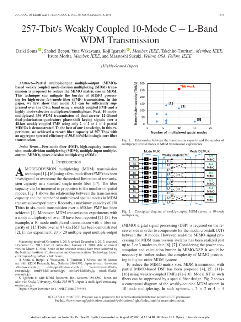 257 Tbit S Weakly Coupled 10 Mode C + L Band WDM Transmission | PDF | Wavelength Division ...
