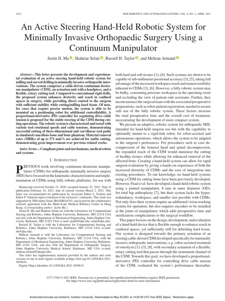An Active Steering Hand-Held Robotic System For Minimally Invasive ...